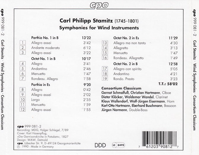 Carl Philipp Stamitz - Symphonies for wind instruments – second-cd.de