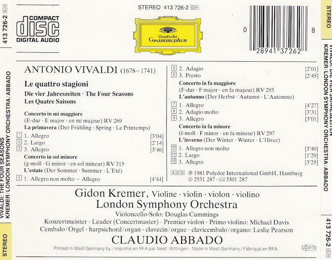 Vivaldi - Le quattro stagioni (Kremer/Abbado) – second-cd.de