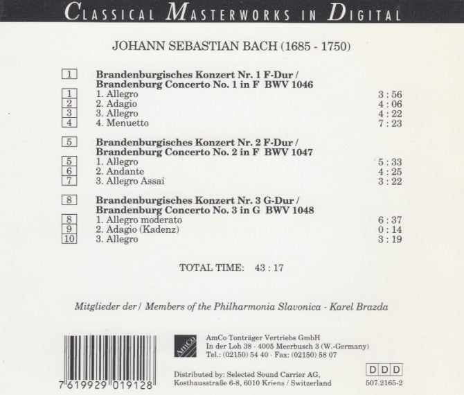 Bach - Brandenburgische Konzerte 1-3 (Karel Brazda) – second-cd.de