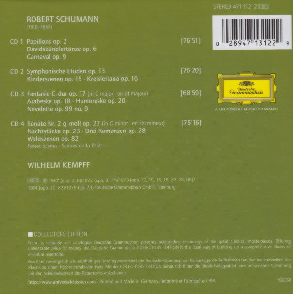 Robert Schumann - Piano works (Wilhelm Kempff) 4 CDs – second-cd.de